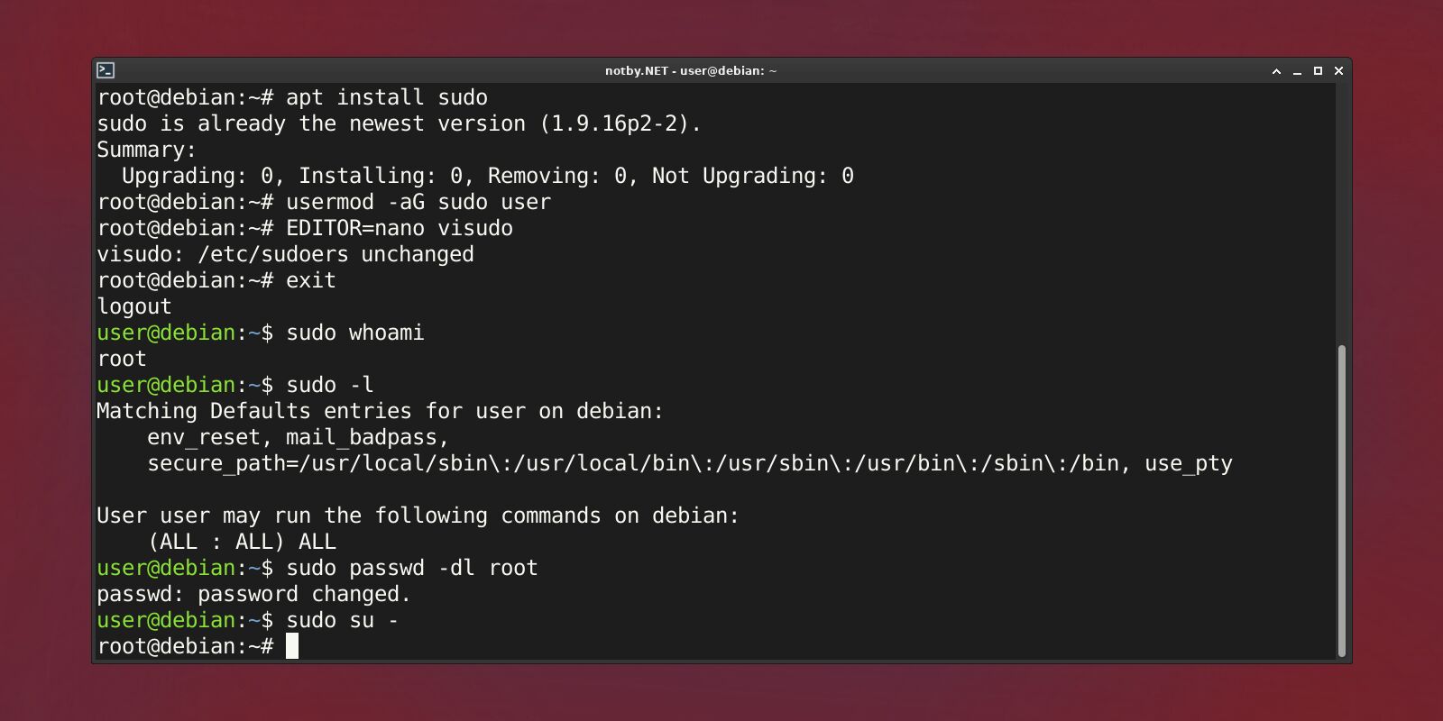 Переход на sudo и блокировка root в Linux - notby.NET